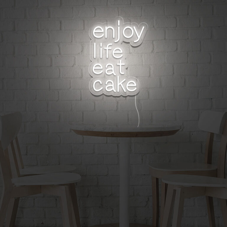 Néon LED Enjoy Life Eat Cake: Douce lumière, douces pensées.